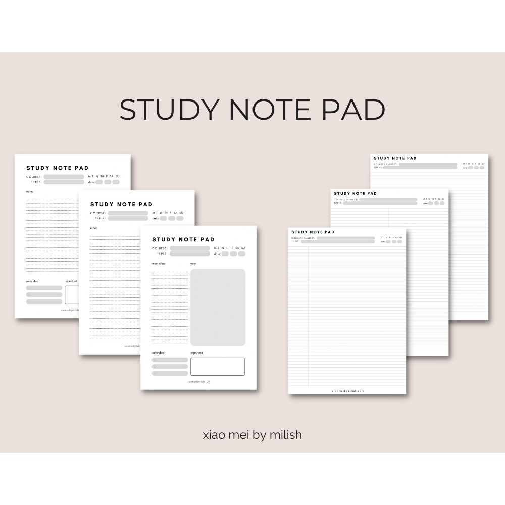 30 Sheets Study Note Pad | Study Planner | Black, White and Gray ...