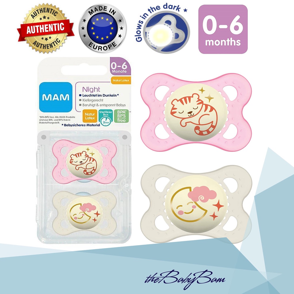 Mam Night Soother Pacifier For 0-6mos Cat Moon Star Pink ( 2pcs/pack ...