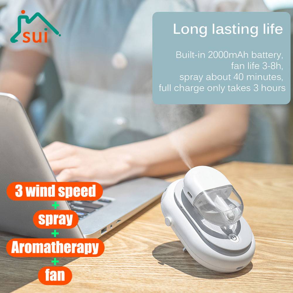 Portable Neck Hanging Cooling Fan Humidifier Spray USB Rechargeable Fan ...