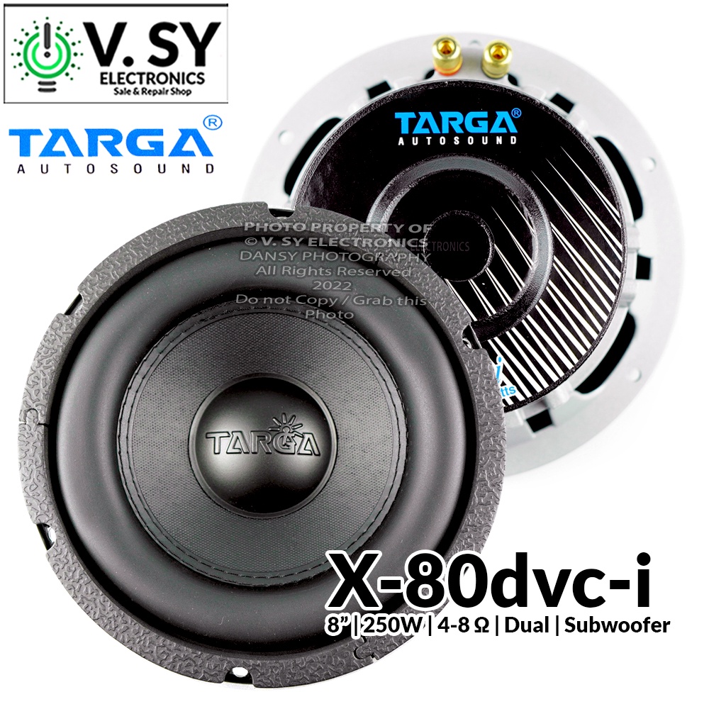 TARGA X-80DVC-I 8 Inches 250 Watts Dual 4-8 Ohms Subwoofer Speaker ...