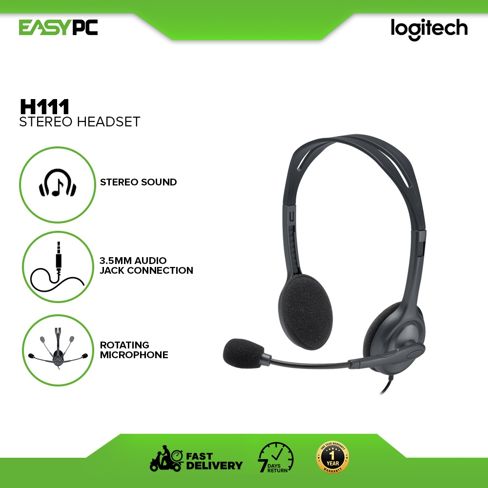 EasyPC| Logitech H111 Wired Stereo Headset| Black | Shopee Philippines