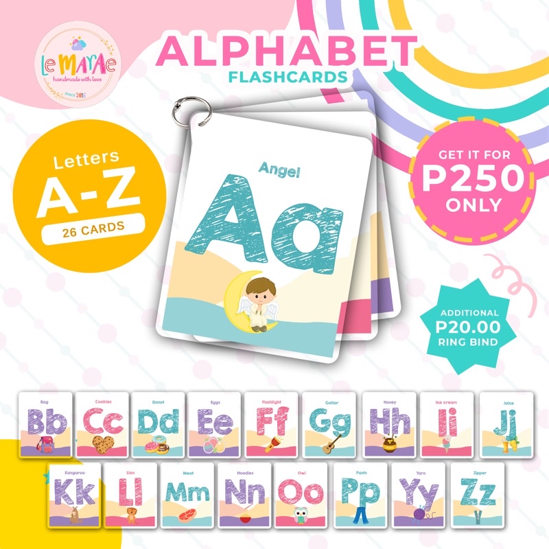 ALPHABET NEW WORDS Laminated Flashcards Educational Interactive Toys ABC Flash Cards for Kids ...