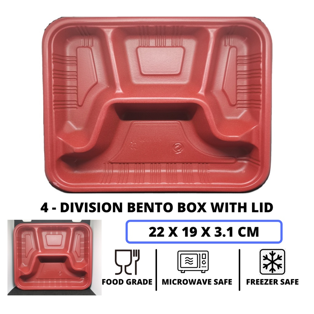 4 - Division Disposable Plastic Bento Boxes with Lid | Shopee Philippines