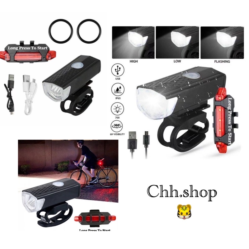 Headlight / Long PresBack Lamp Bike Bicycle Light USB LED Rechargeable ...