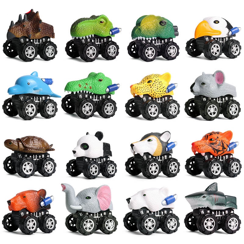 Mini Wild Tiger Wolf Pull Back Car Simulation Animals Model Shark T-Rex ...