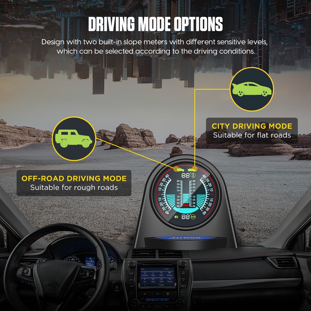 AUTOOL Car Digital Inclinometer Pitch Inclinometer GPS HUD Meter Head ...