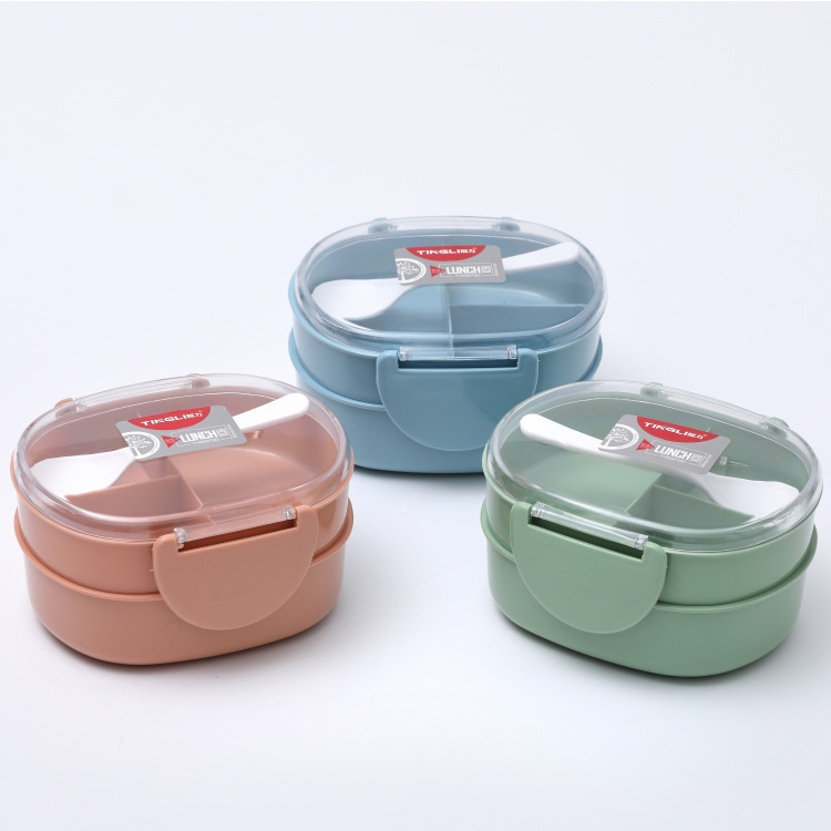 (atta)Double Layer Seal Transparent Plastic Lunch Box Students Office ...
