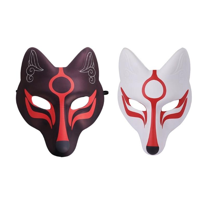 Pu Leather Japanese Kabuki Kitsune Foxes Masks Japanese Anime Cosplay ...
