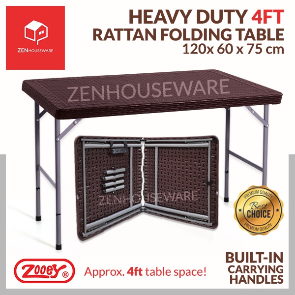 Zooey 4FT RATTAN Heavy Duty Budget Multi-Purpose Folding Table Kitchen ...