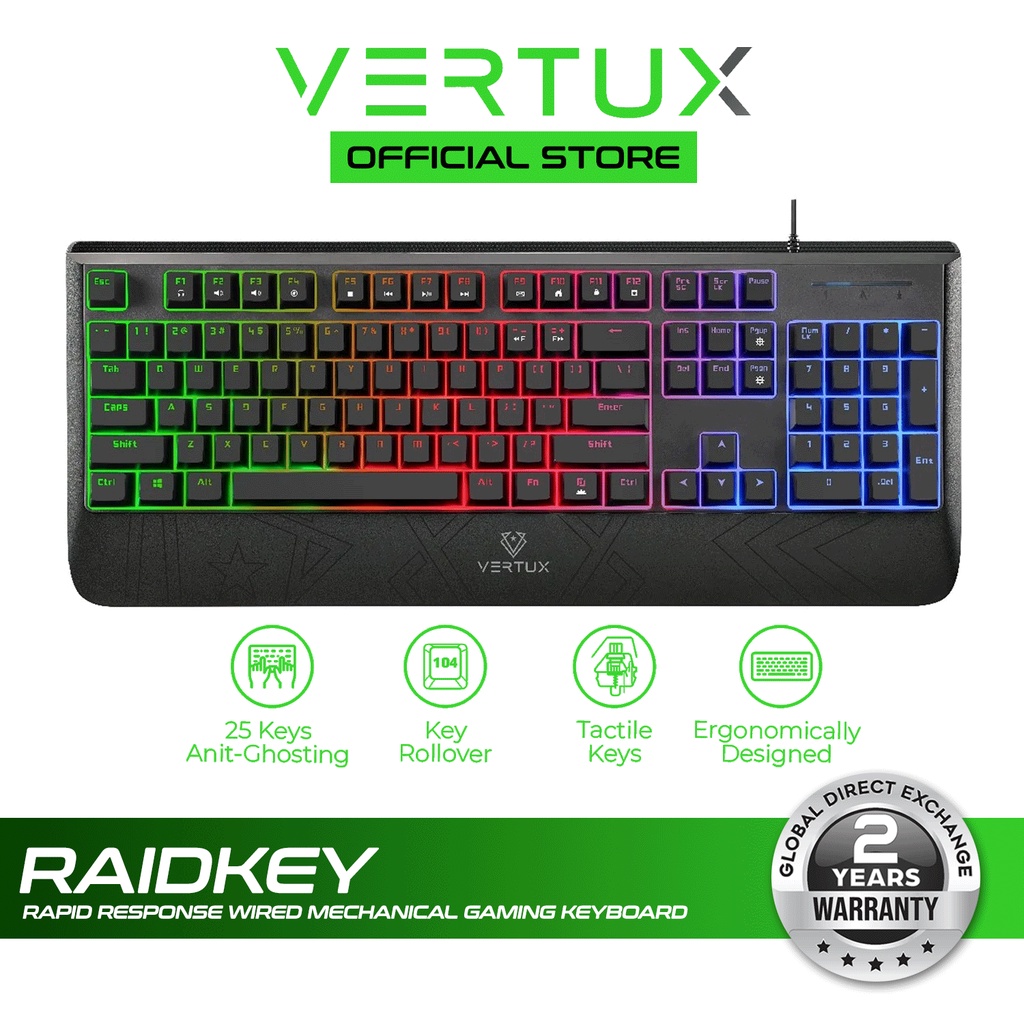 Vertux RaidKey Rapid Response Wired Mechanical Gaming Keyboard | Shopee ...