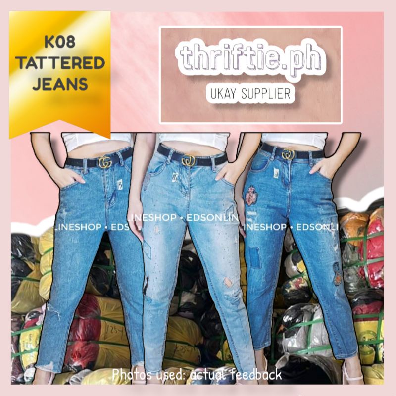 K08 TATTERED JEANS LADIES BALE / VIP M033 SKINNY TATTERED JEANS BALE ...