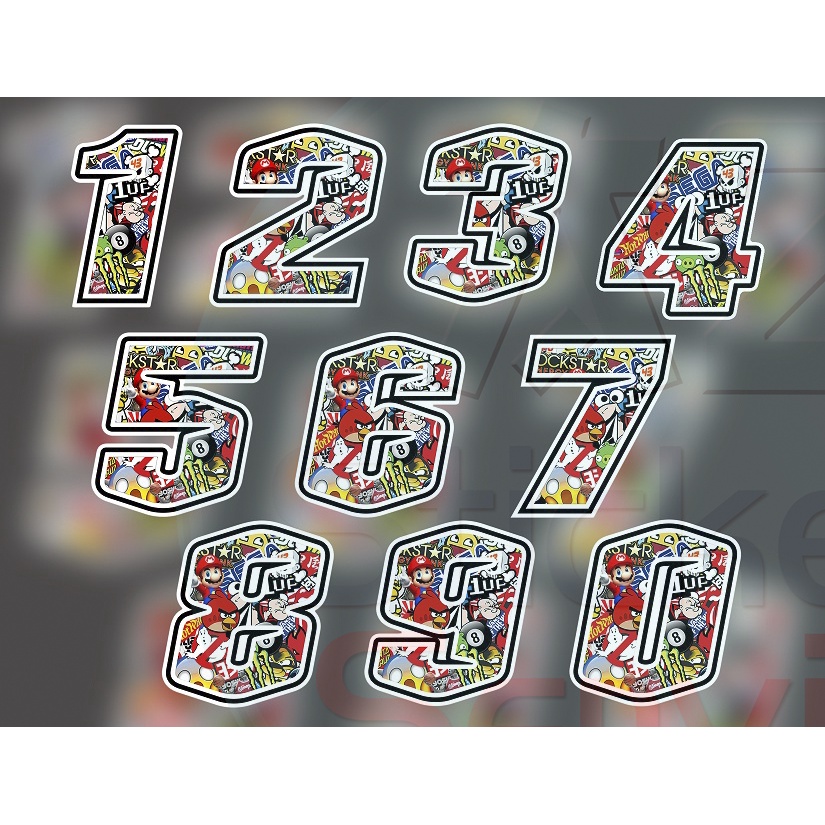 Sticker Bomb Numbers Stickers - for motorcycle and cars | Shopee ...