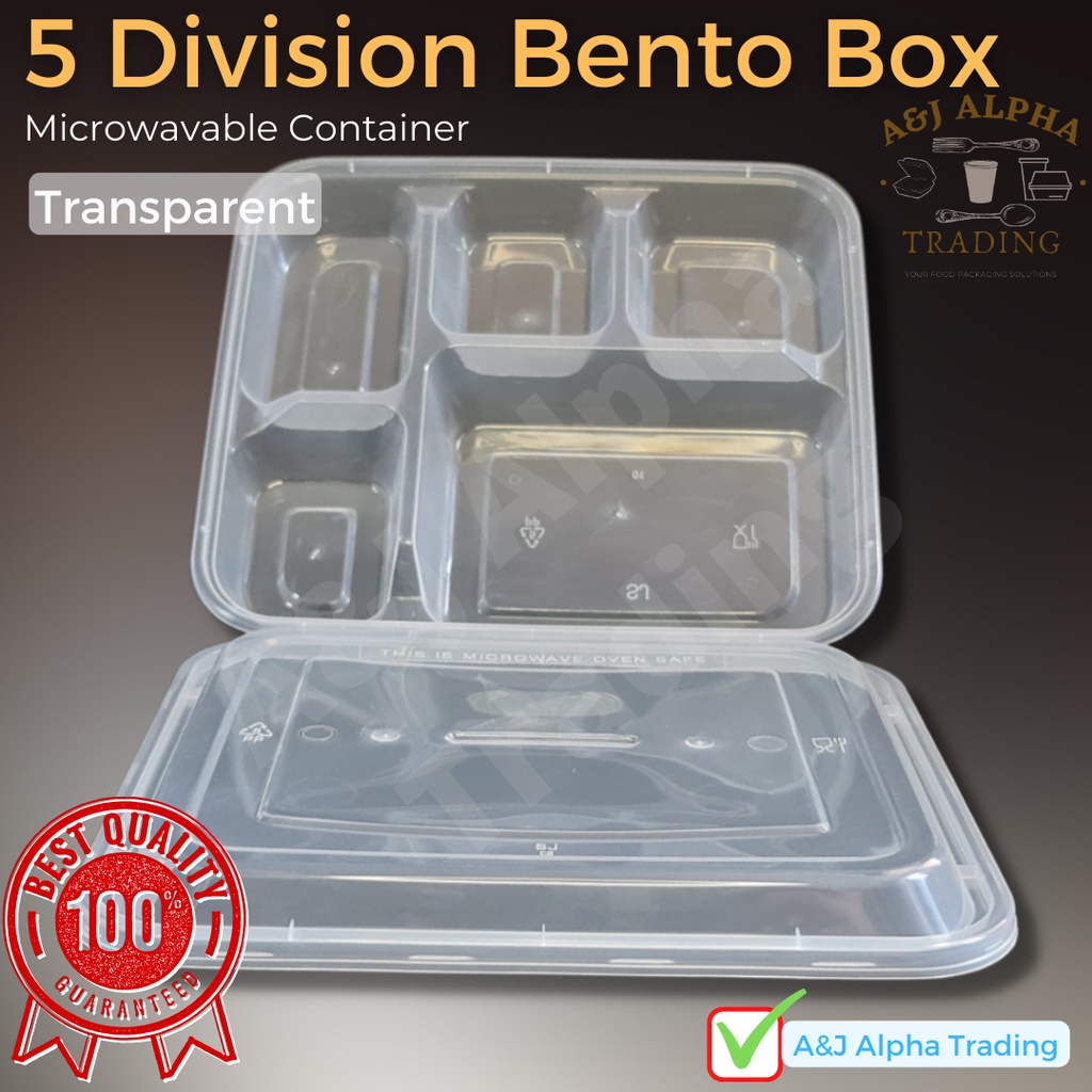 5 division Bento box Transparent 25pcs Microwavable | Shopee Philippines