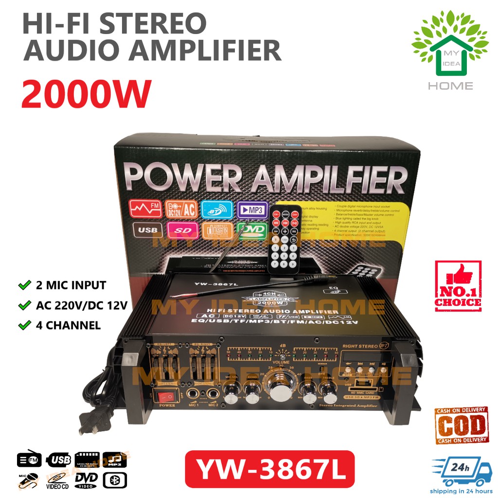 HI FI STEREO AUDIO AMPLIFIER 4 Channel 2000W with Bass/Treble/Echo ...