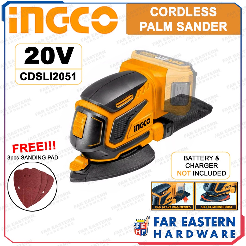 INGCO Cordless Delta Palm Sander 20V w/ Sanding Paper CDSLI2051 INPTCL ...