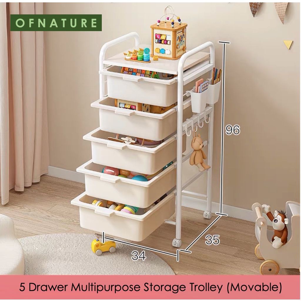 OFNATURE 5 Layer White Trolley Drawer Storage Nursery Storage Utility ...