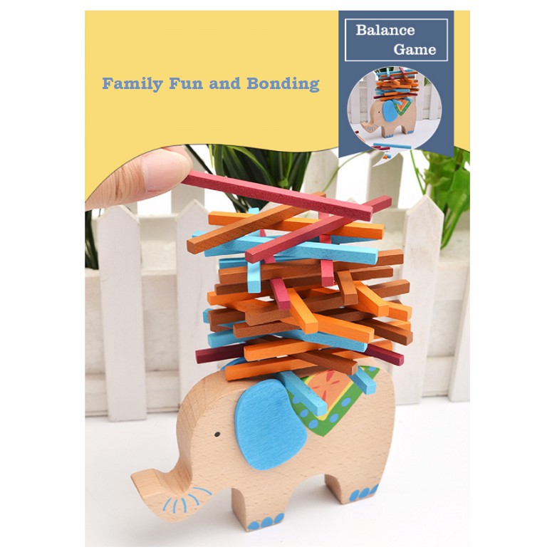 Wooden Stacked Balancing Stick and Block Toy - Multi Color Stacking ...