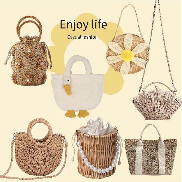 Handwoven Straw Handbag Rattan Woven Hand Bag Women Ladies Handmade ...