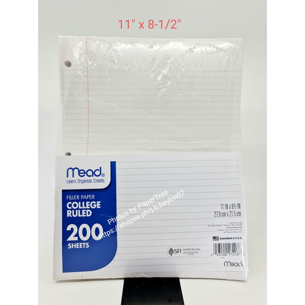 MEAD Filler Paper 11" X 8.5" 200'sheets | Shopee Philippines