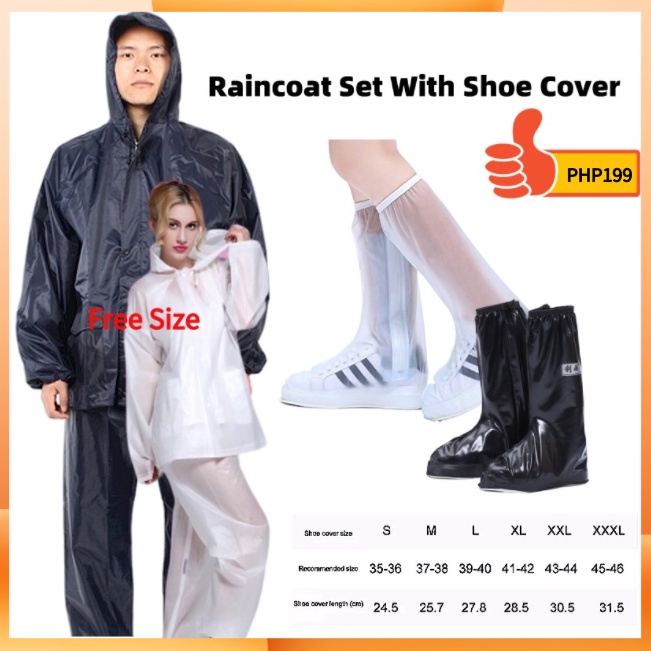 Unisex Raincoat Set With Waterproof Long Shoe Cover | Shopee Philippines