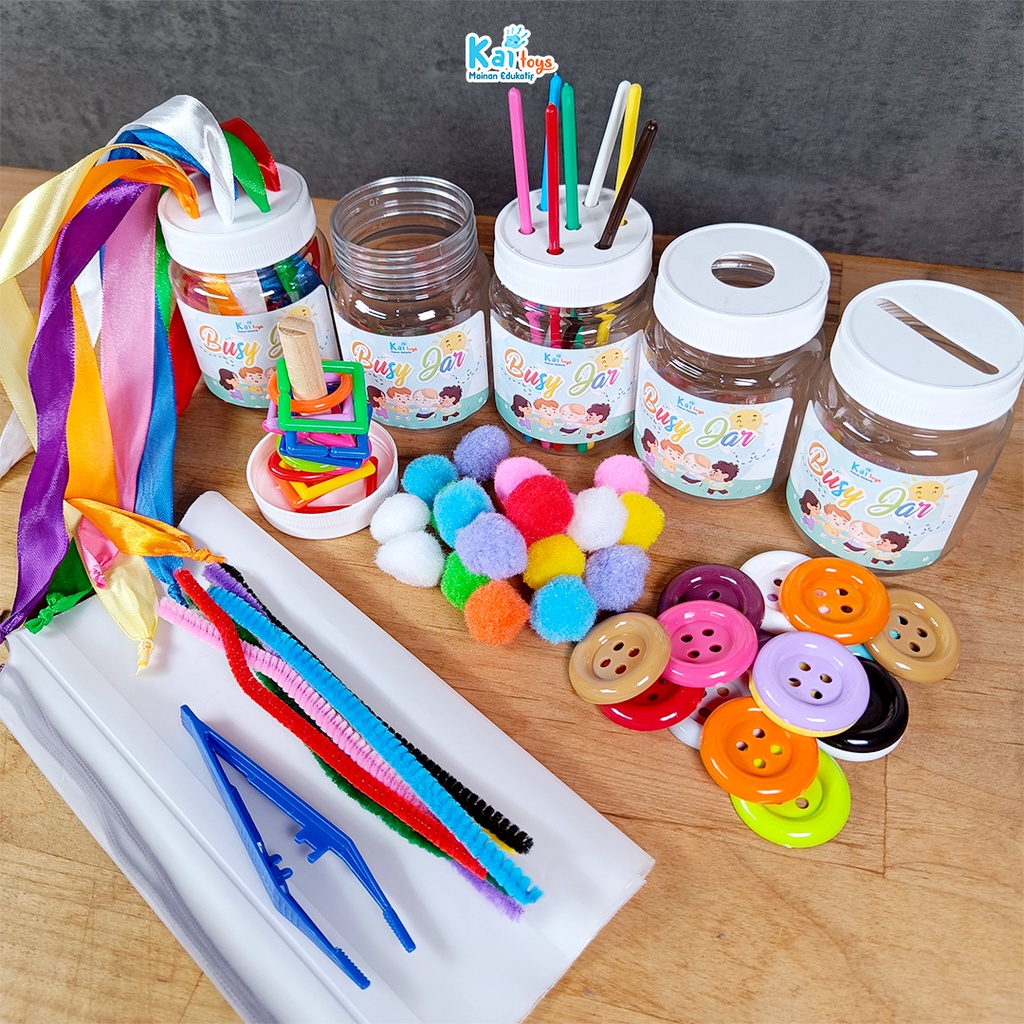 Busy Jar/Montessori Sensory Toy/Button Post/Pompom Push/Taggie Jar ...