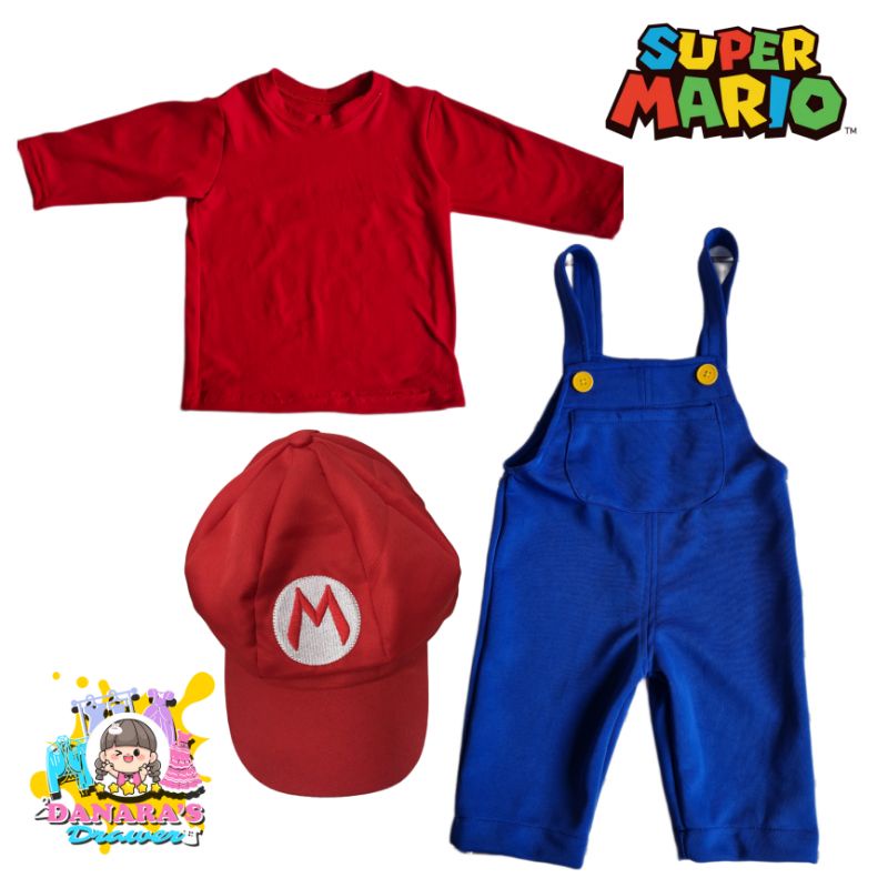 SUPER MARIO COSTUME ( jumper+cap+long sleeve) BABY TODDLER KIDS ...