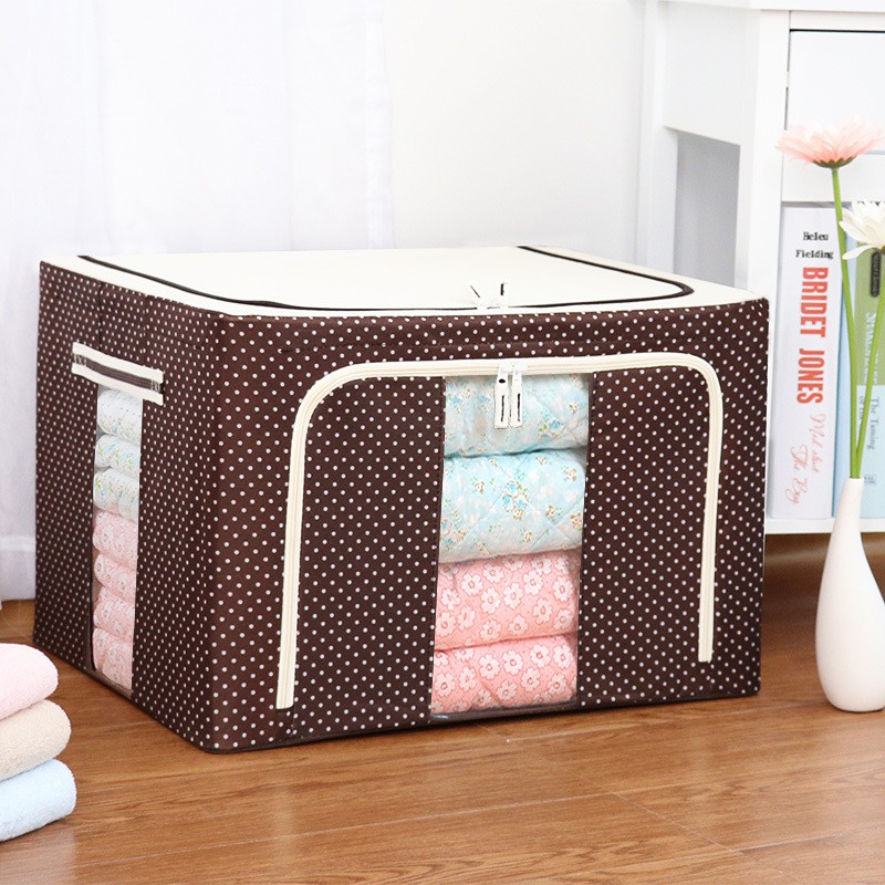 SHOPP INN 72L Foldable Oxford Steel Frame Storage Box(Coffee PolkaDot ...