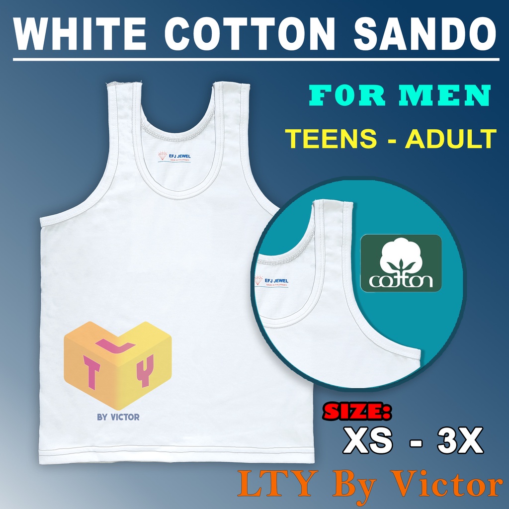 3PCS SANDO PLAIN WHITE COTTON FOR TEENS AND ADULT MEN JEWEL BRAND XS ...