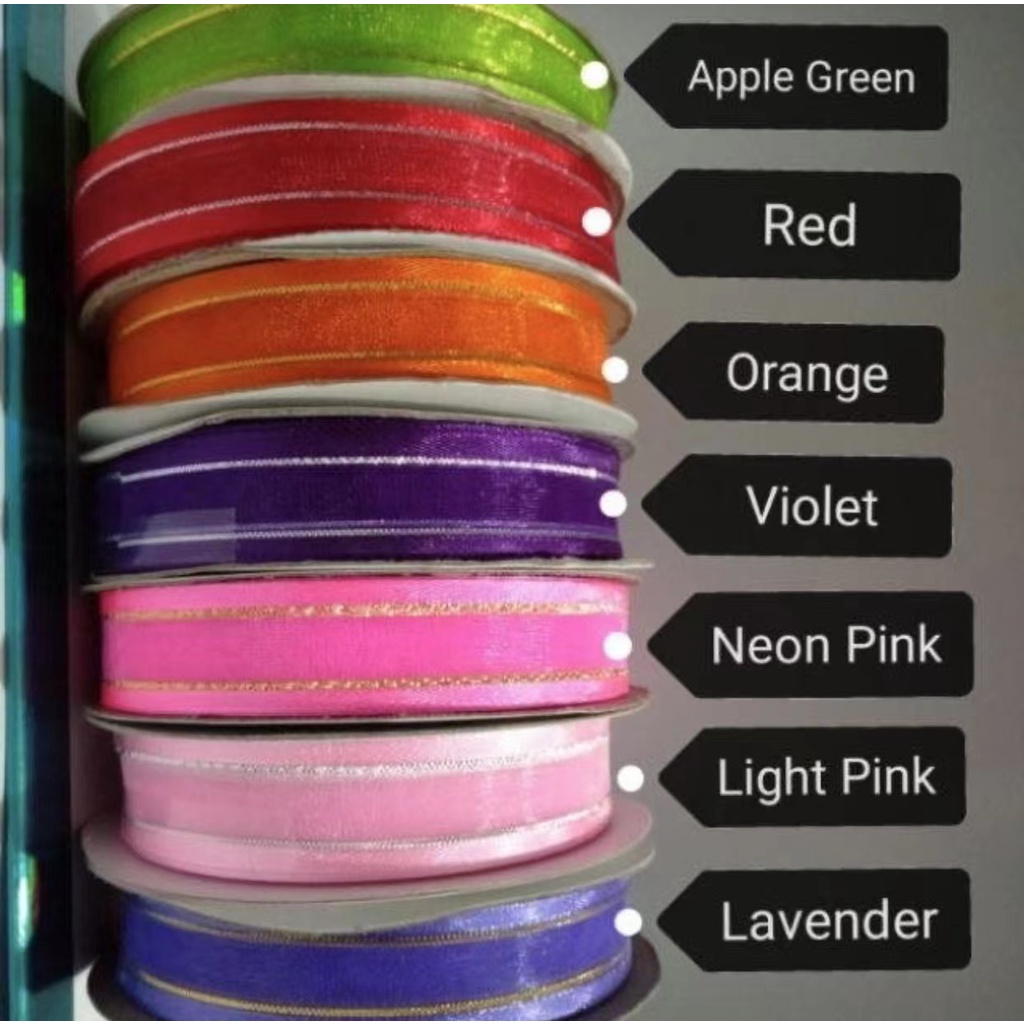 5/8 size（1.5cm)Organza With Metallic Gold/Silver Lining Ribbon 25yards ...