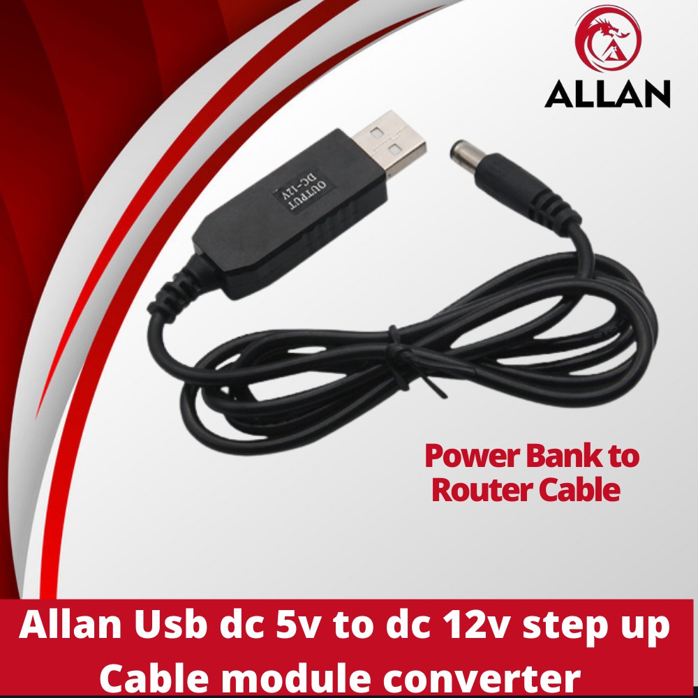 Allan Usb dc 5v to dc 12v step up cable module converter 2.1x5.5mm male ...