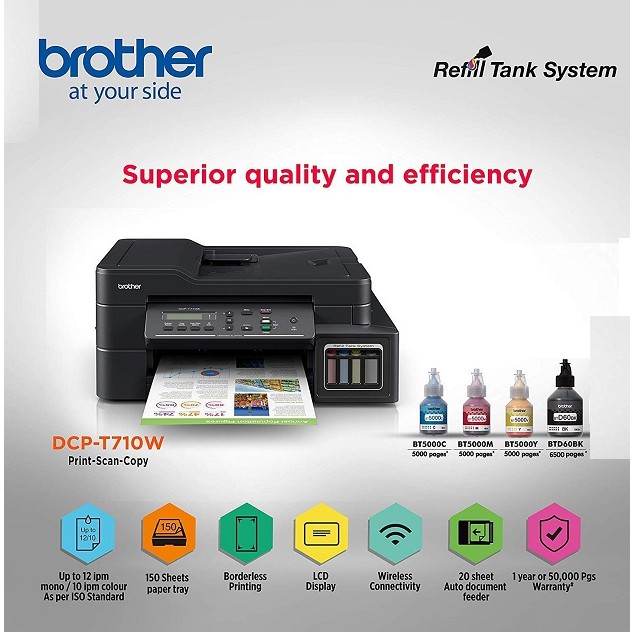 Brother DCP T710W - T710 Refill Tank Colored Printer - Scan, Print, Copy - Wireless ADF | Shopee ...