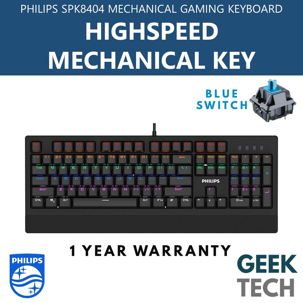 PHILIPS SPK8403 Blue Switch Wired Mechanical Gaming Keyboard | Shopee ...