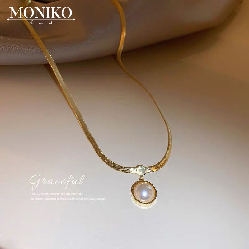 MONIKO Original Design Pearl Pendant Snake Bone Chain Cuban Chain Women ...