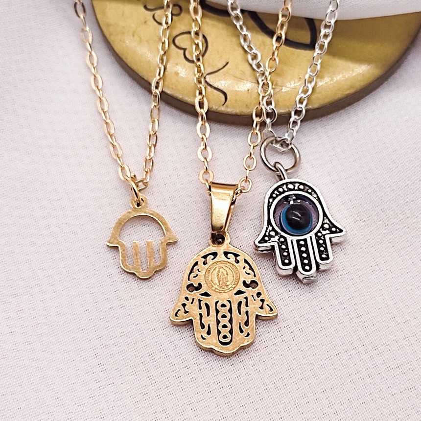 Hamsa Necklace (Universal Sign of Protection) Evil Eye Gold Silver ...