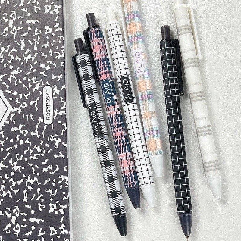 6 Pcs 0.5mm Japanese Retro Plaid Series Black Ink Ballpoint Pen ...