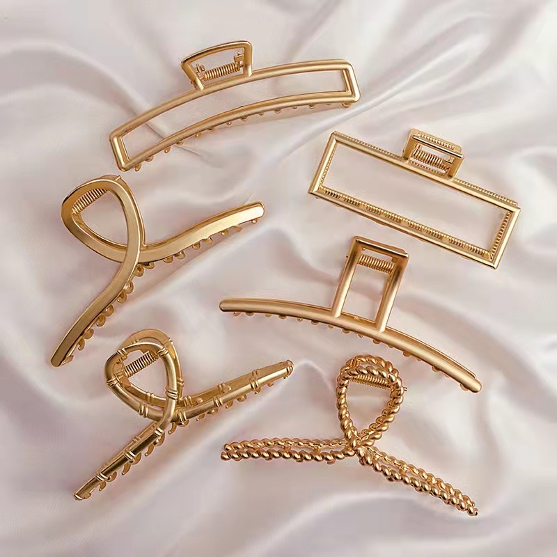 Msluna Korean Elegant Fashion Matt Big Square Hair Clamp Metal Gold ...