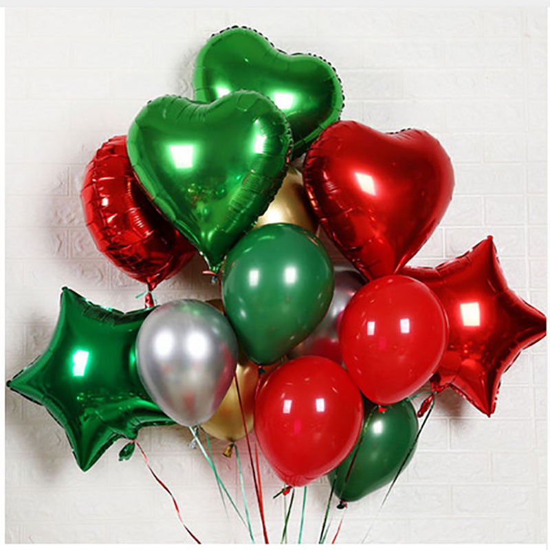 14pcs/set Christmas Balloon Red Green Balloon Metal Latex Balloon ...