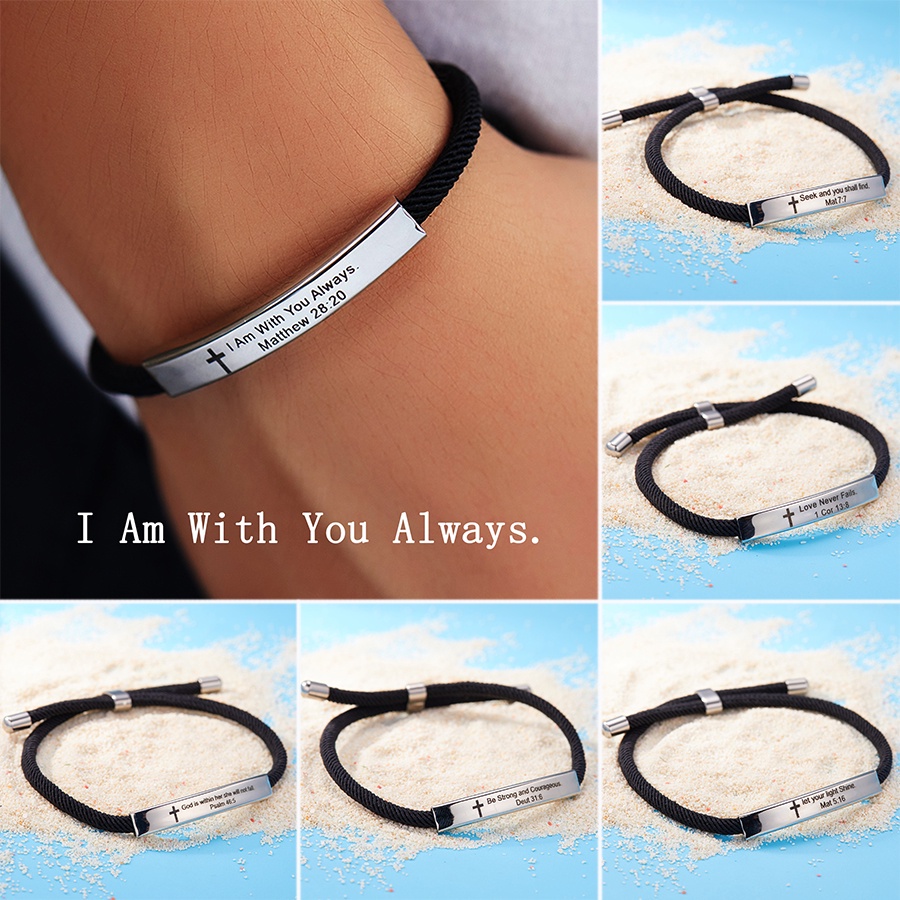 Fashion Cross Bible Laser Lettering Stainless Steel Pendant Black Rope ...