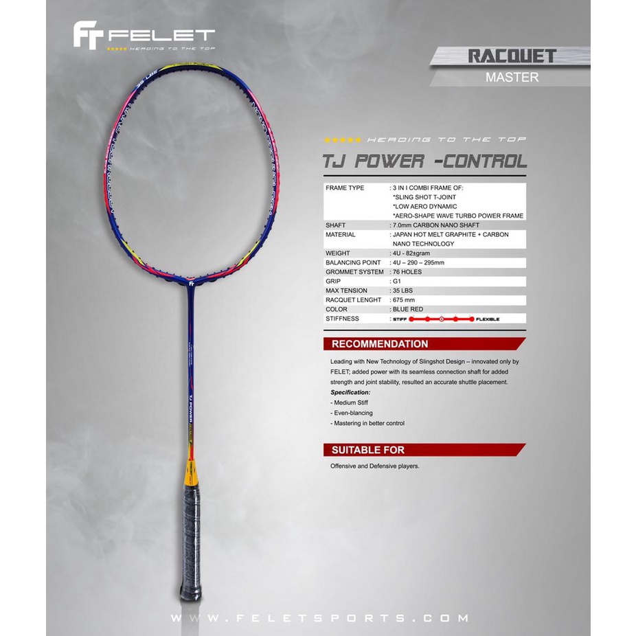 FELET Badminton Racket TJ Power - Control (4U) (No Stringing) | Shopee ...