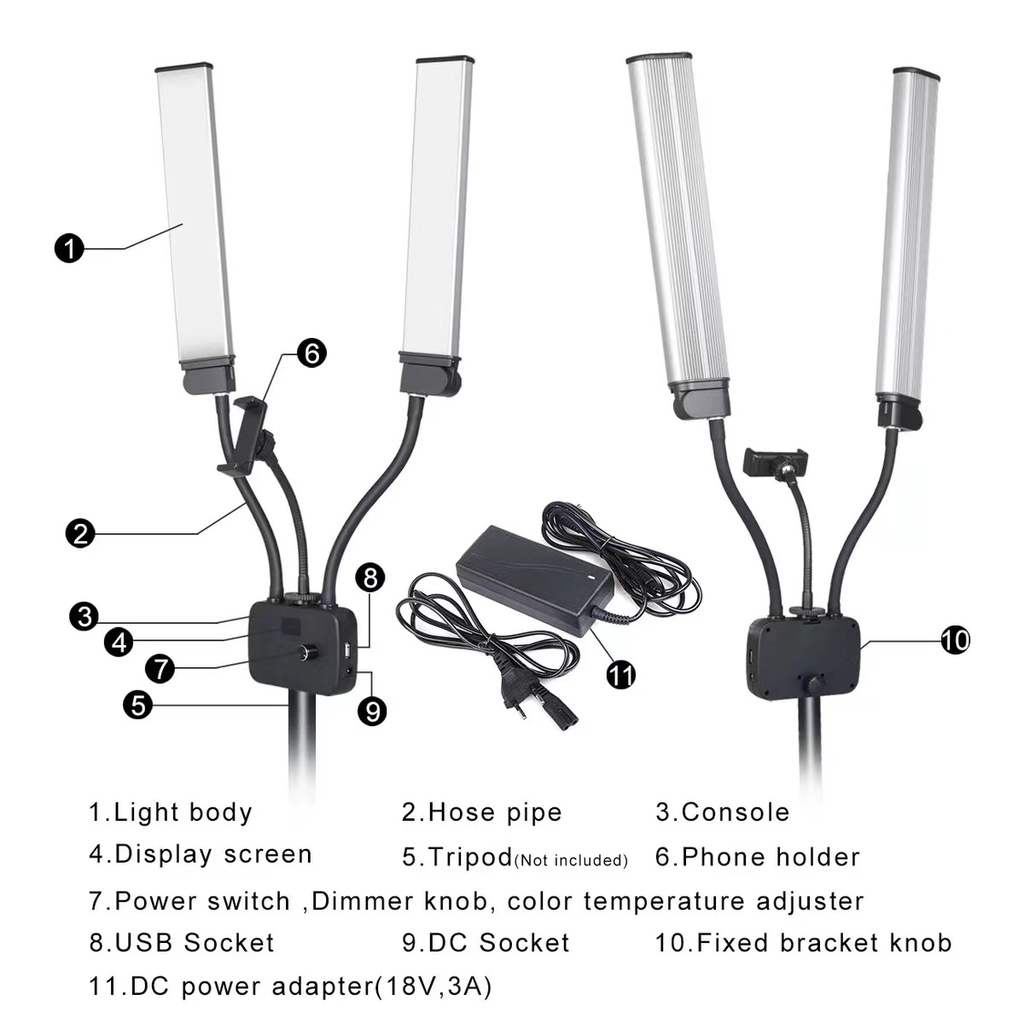 LED Fill Light Flexible Double Arms Bi-color Dimmable Beauty LED Video ...