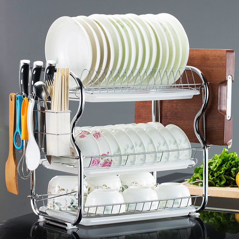 KONG 3-Tier Dish Drainer Rack Plate Organizer Stainless Steel Dish ...