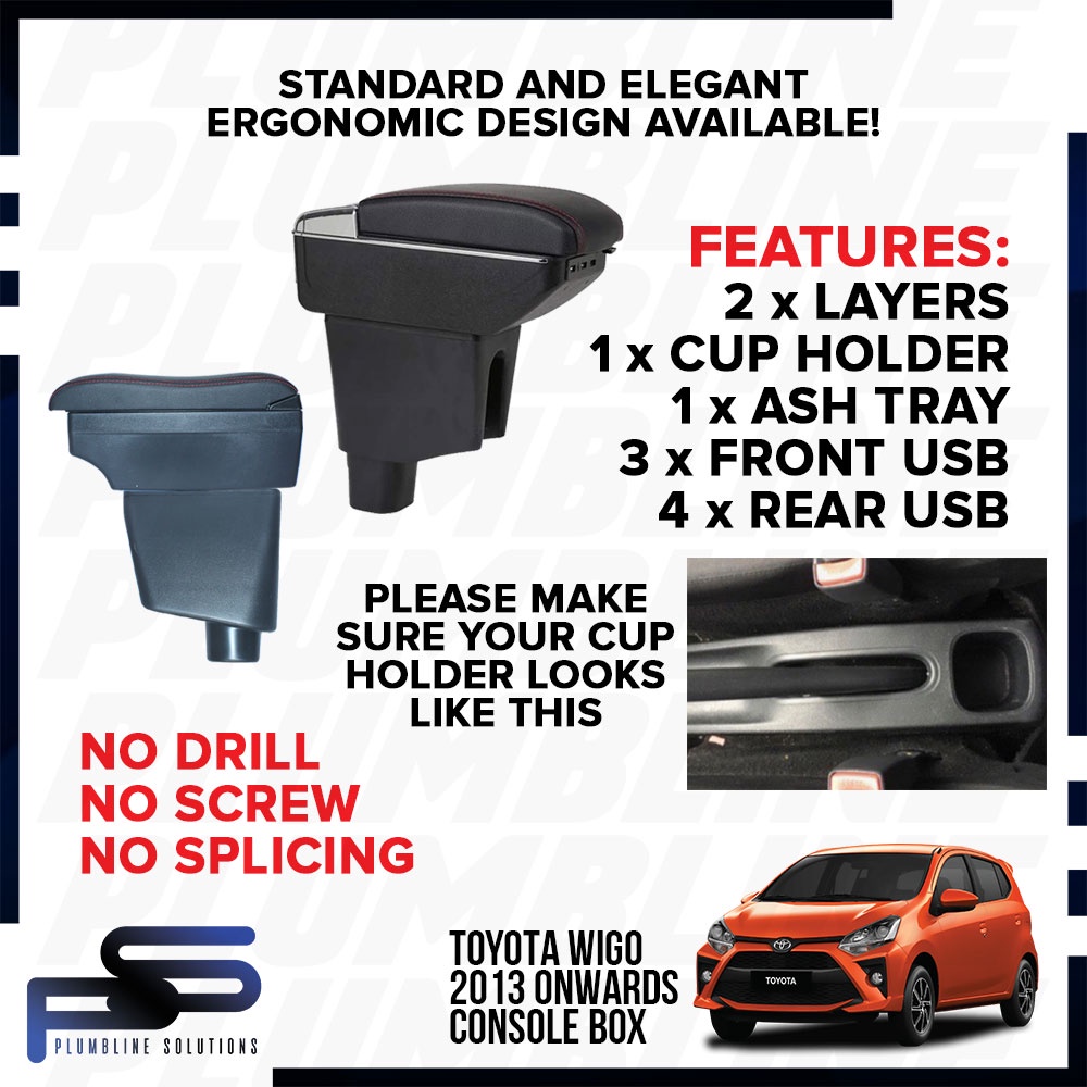 Toyota Wigo 2013 - 2023 Premium Armrest Double Layer Console Box Double ...