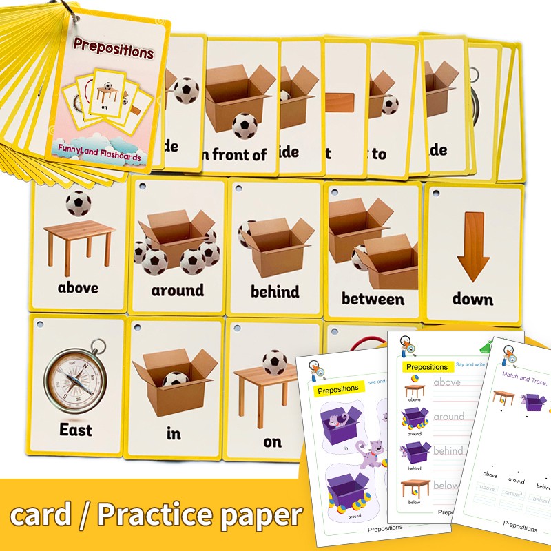 Prepositions English Cognitive Flash Card Children Practice Paper ...