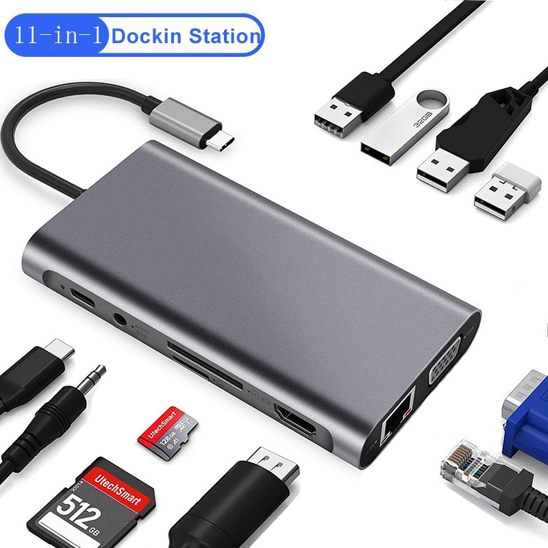 12in1 Type c Docking Station USB C HUB Type-c to Dual HDMI 4k VGA RJ45 ...