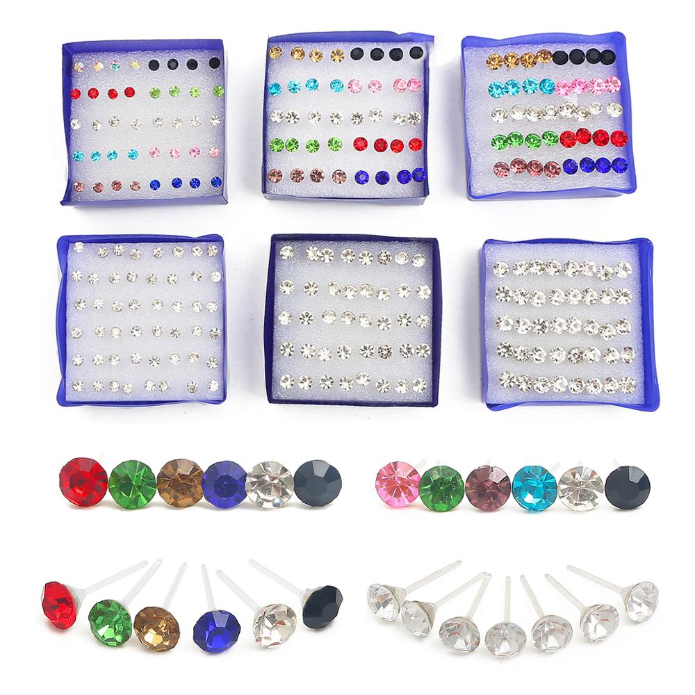Color Stud Earrings 20 Pairs Fashion Crystal Mixed Ladies Set | Shopee ...