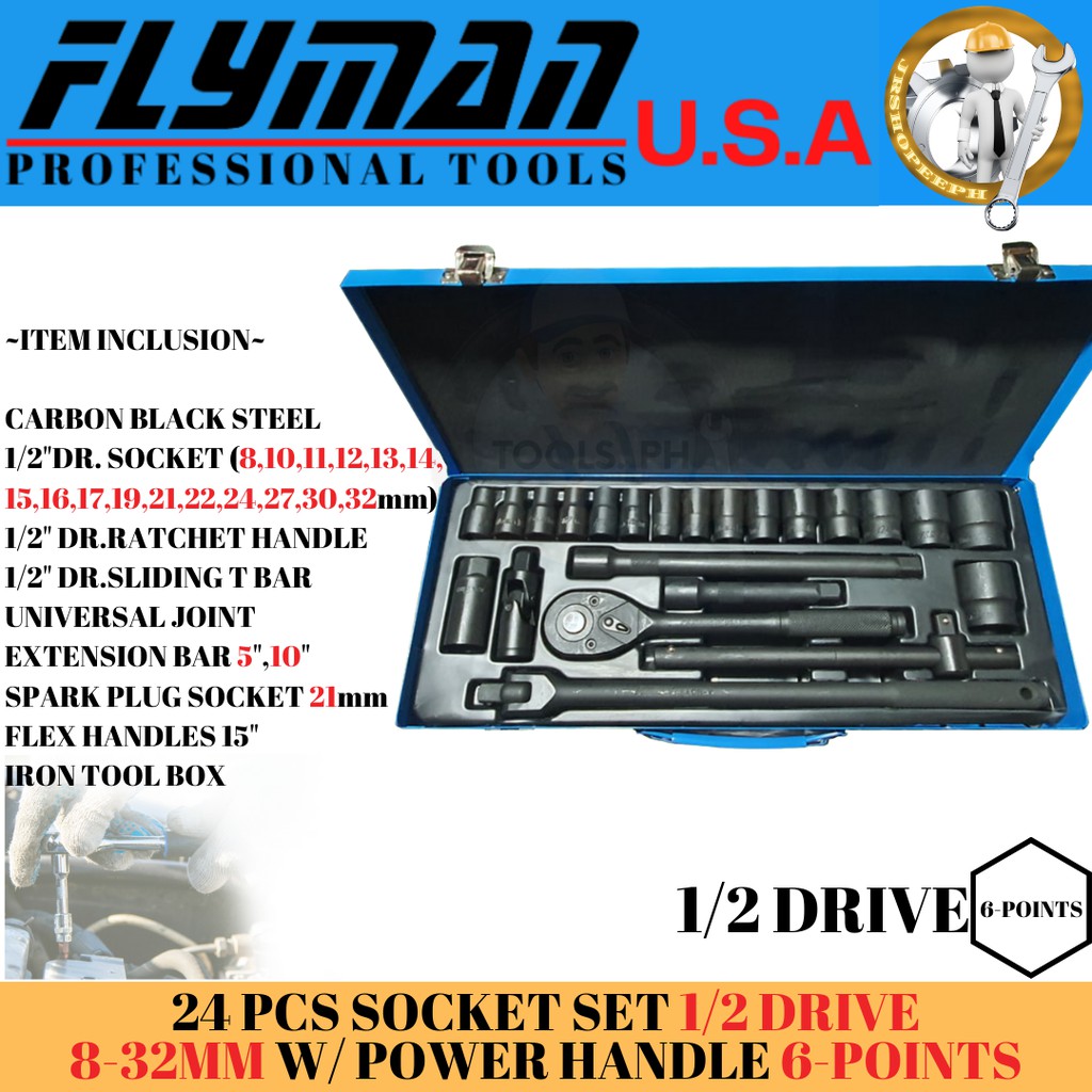 Jrshopeeph Flyman 24Pcs Socket Set 8Mm-32Mm 1/2 Drive 6Points Original ...