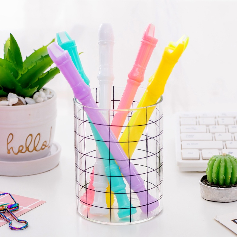 12 PCs Creative Candy-Colored Flute Whistle Can Sound Gel Pen Black ...