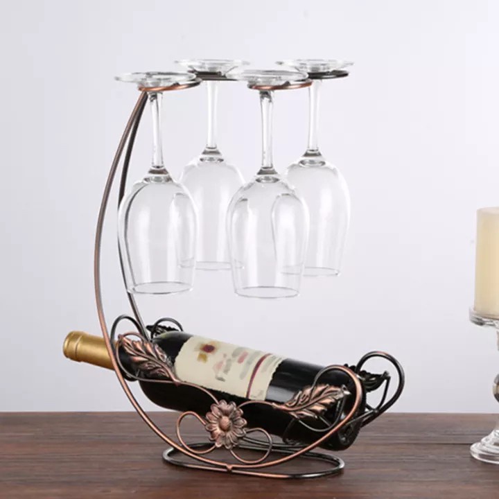 Vintage Tabletop Wine Rack & Stemware Holder Metal Elegant Freestanding ...