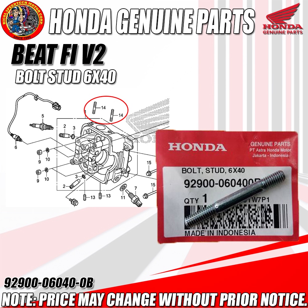 BEAT FI V2/ZOOMER BOLT STUD 6x40 (HPI) (Genuine: 92900-06040-0B , 92900 ...