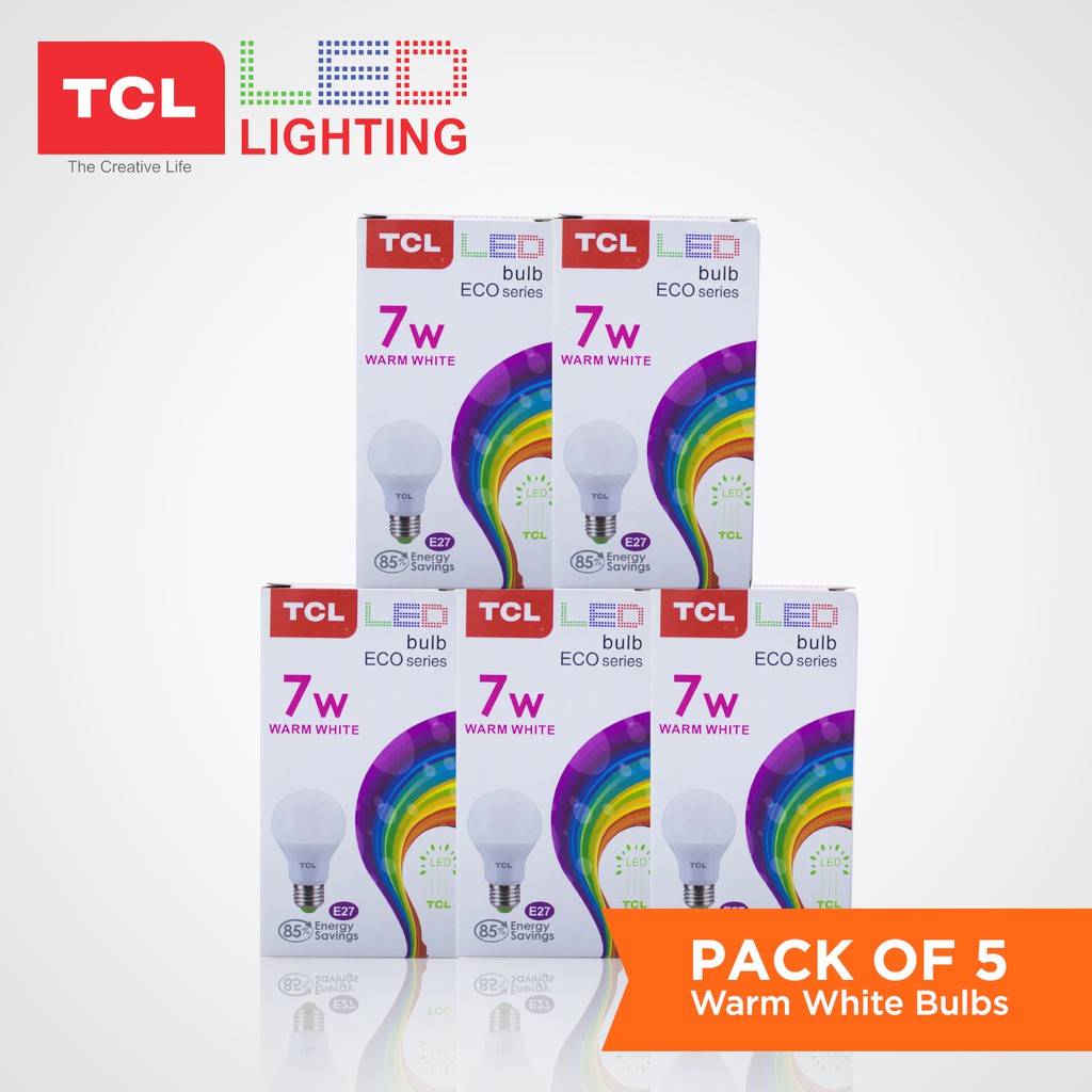 TCL LED LIGHTING 7W WARM WHITE BULB PACK OF 5 | Shopee Philippines